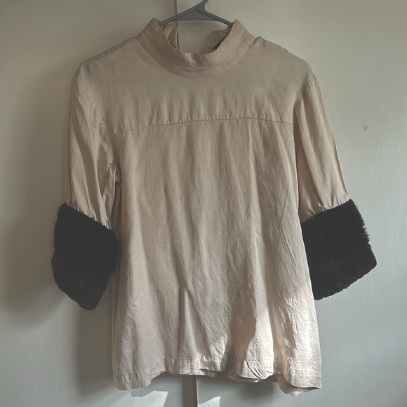 Zara | Tops | Zara Cream Tunic Wfur Cuffs S | Poshmark